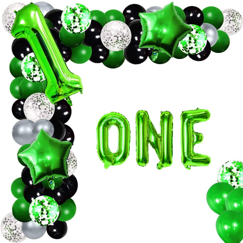 Amazon.com: Green One Balloon Garland Kit, Green Black and Silver ...