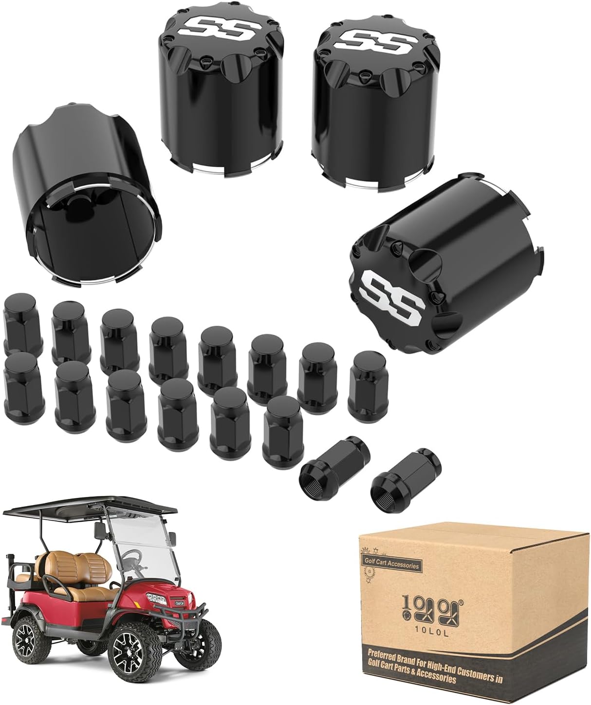 Amazon.com: 10L0L Golf Cart Center Caps and Lug Nuts, Black Golf Cart ...
