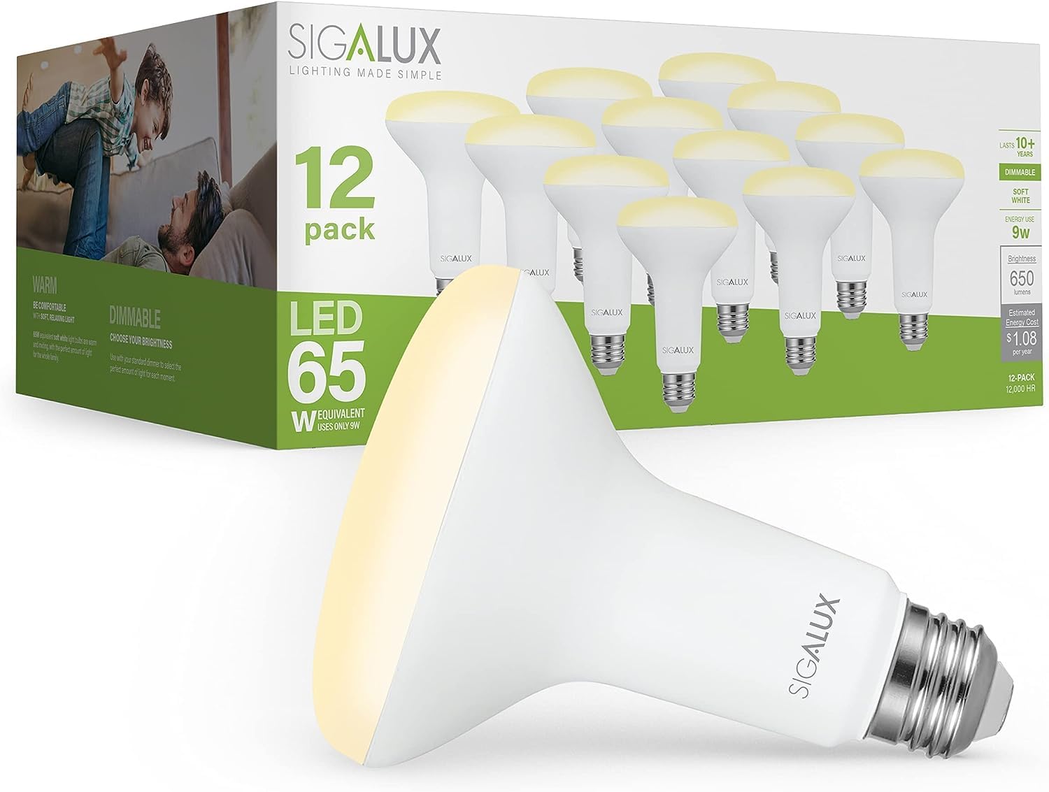 Sigalux LED Flood Lights Indoor, BR30 LED Bulb 65W Equivalent, Dimmable ...