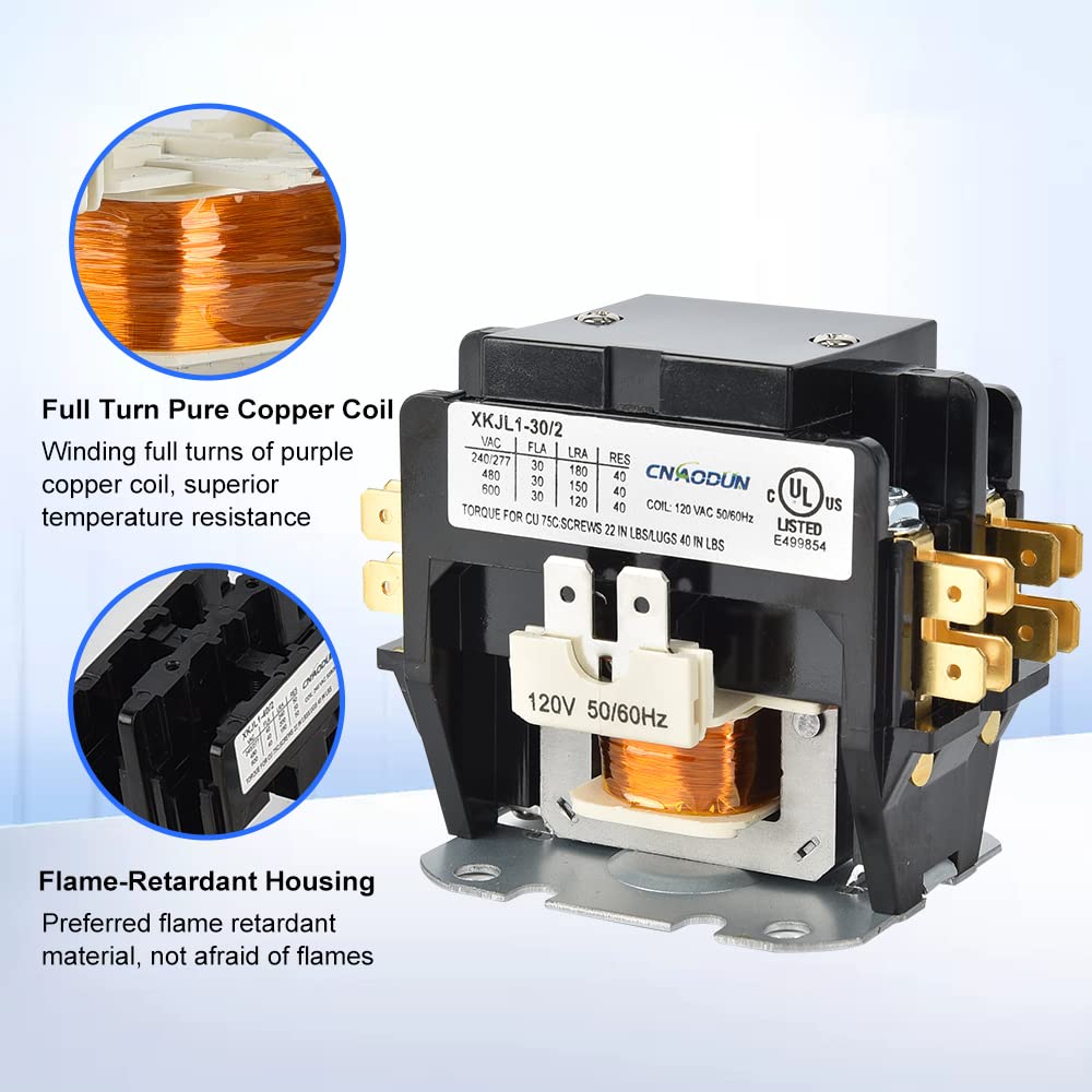 Snapklik.com : HVAC Contactor, CNAODUN 30 Amp 120V Coil 2 Pole Air ...