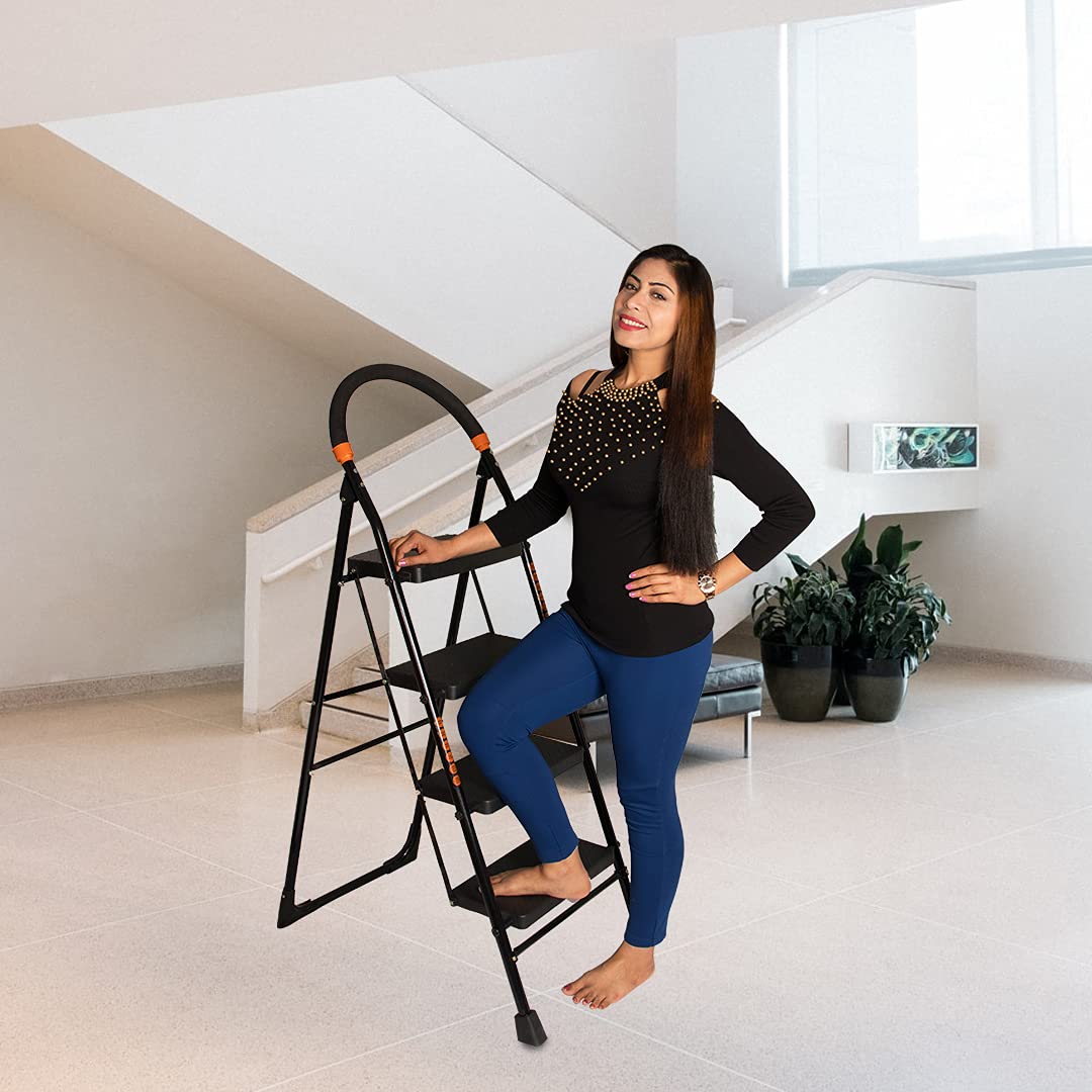 Parasnath 4 Step Black Diamond Steel Ladder Grey Colour Foldable ...