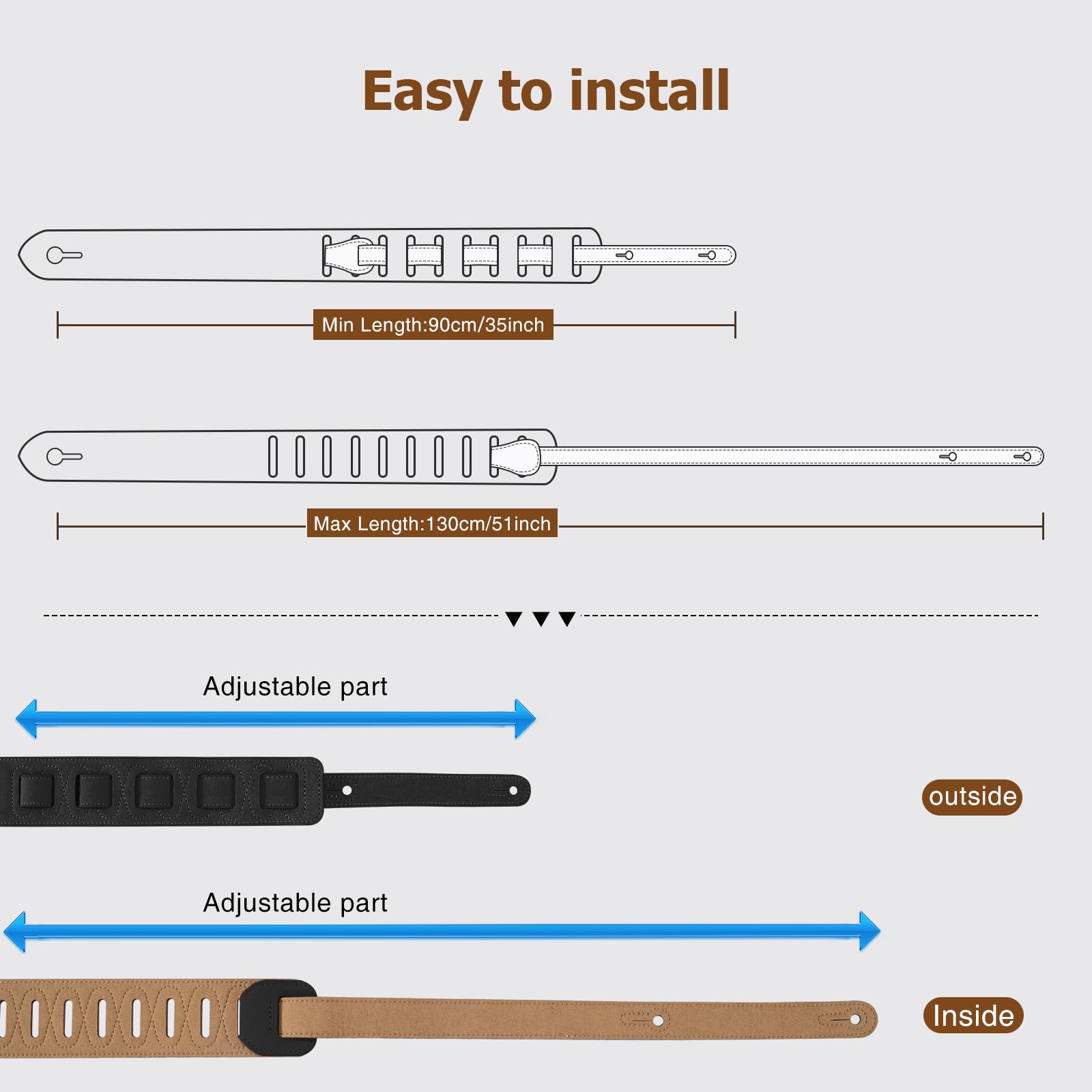 Snapklik.com : LEKATO Suede Guitar Strap