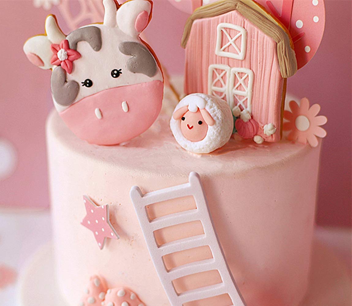 LaVenty 6 PCS Pink Farm Animal Cake Decoration Farm An...B08RDG6L19 ...