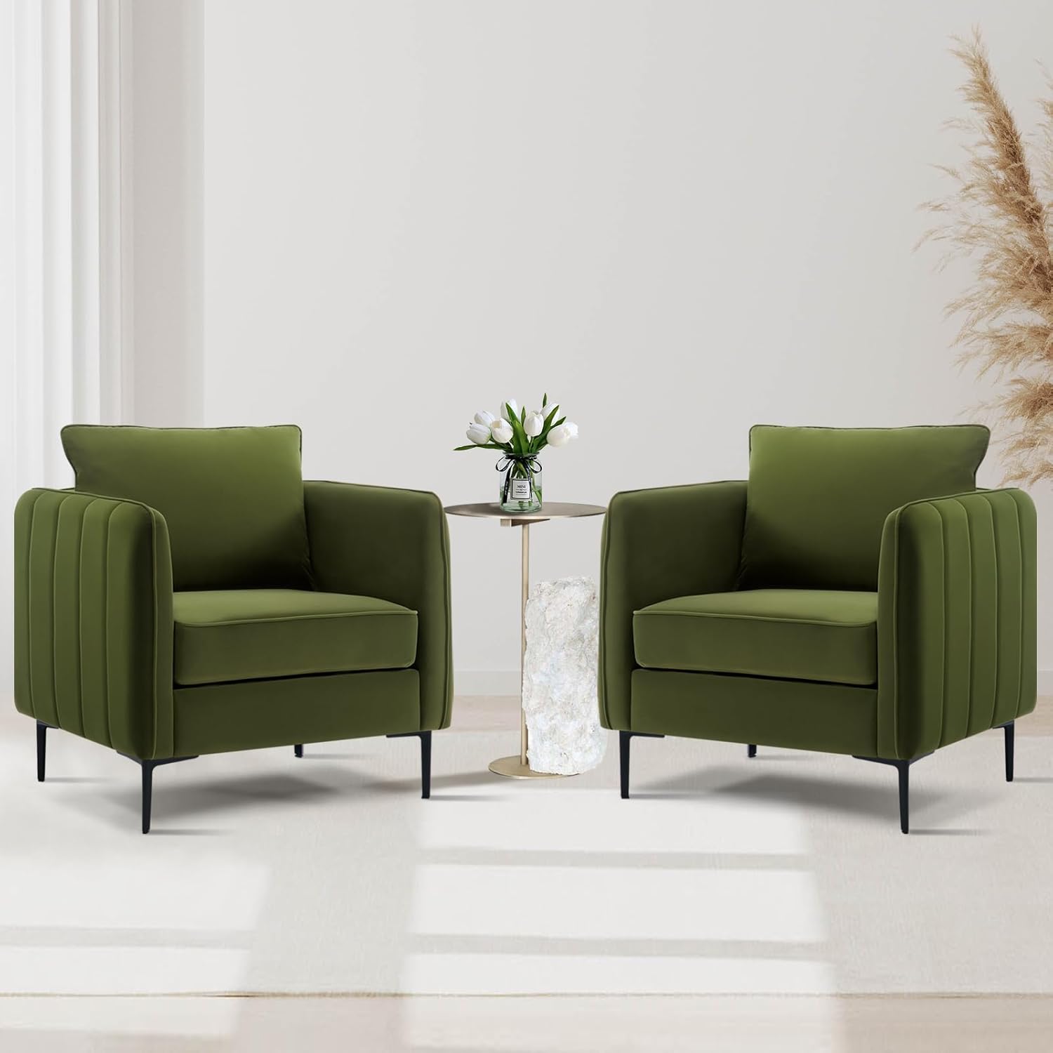 Amazon.com: bizinore Velvet Accent Chair, Mid Century Modern Single Arm ...