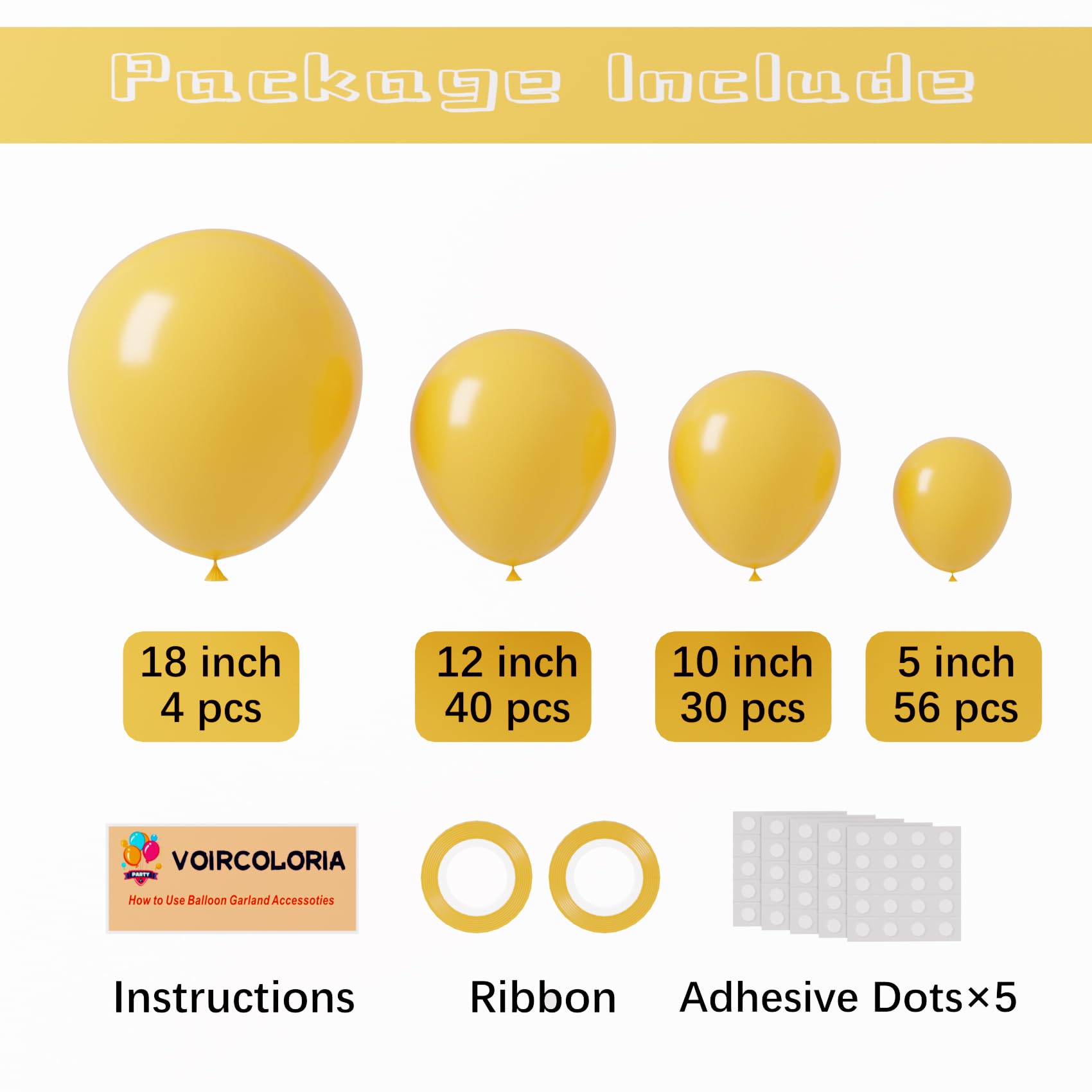 Snapklik.com : 130pcs Mustard Yellow Balloons Different Sizes 18" 12 ...