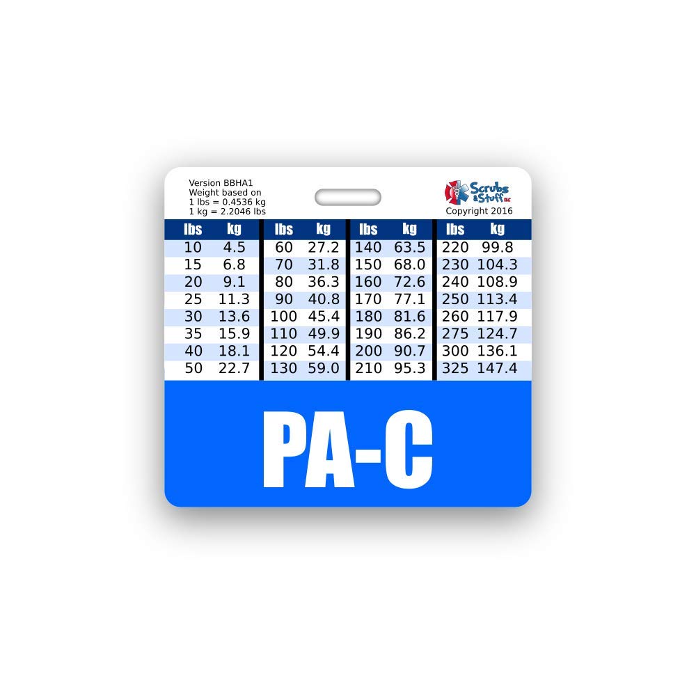 Amazon.com : PA-C Badge Buddy Horizontal w/Height & Weight Conversion ...