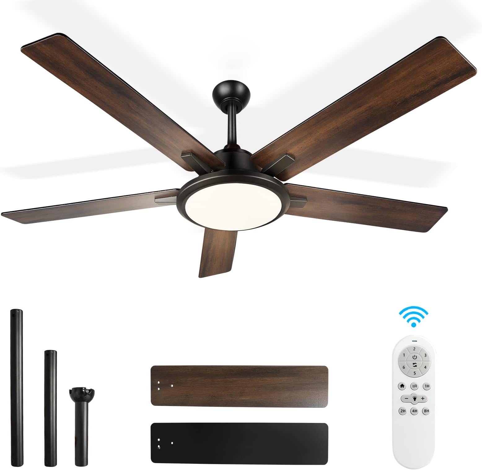 BOOMJOY 52 inch Ceiling Fans with Lights and Remote,5 Leaf Ceiling Fan ...