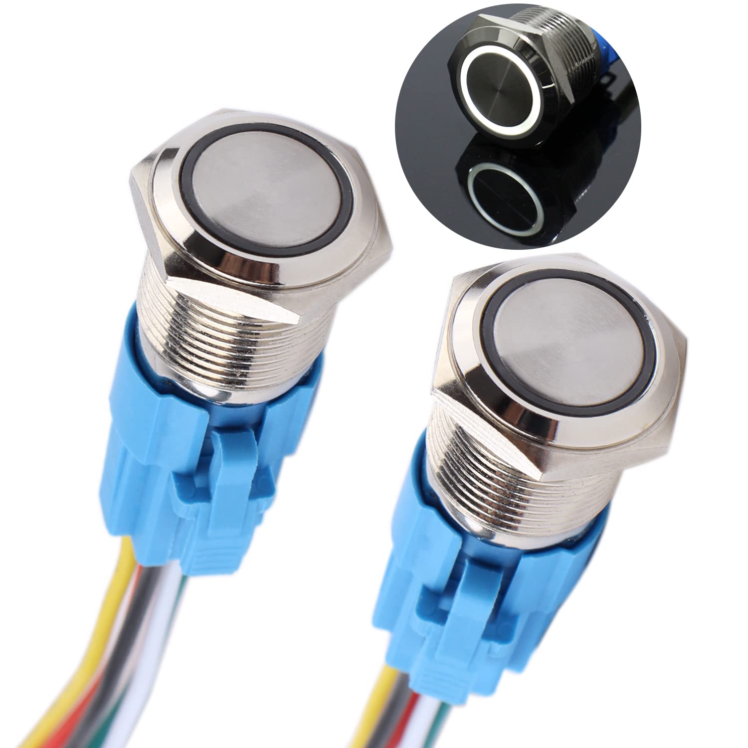 Snapklik.com : DMWD 2PCS 16MM Momentary Push Button Switch 12V-24V Ring ...