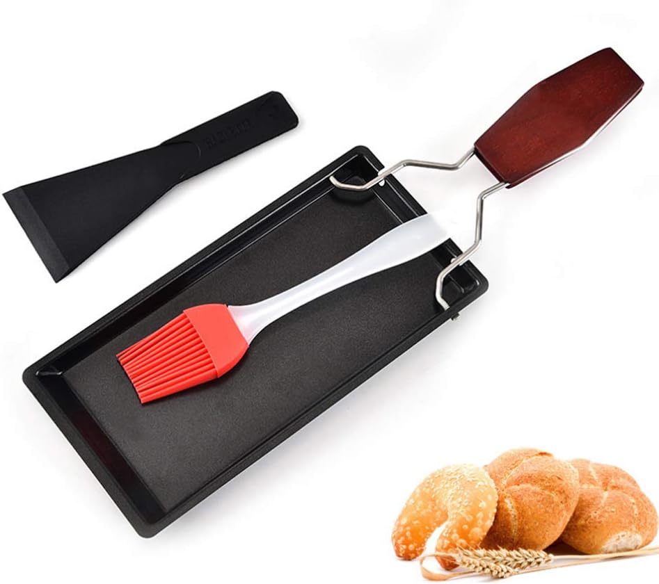 Amazon | Cabilock 3ピースチーズ溶融鍋木材ハンドルラクレットcommバーベキューパンノンスティックステーキベーキングトレイ、スクレーパーとブラシ付きホームキッチン屋外 ...