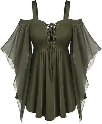 Amazon.com: Dsjonao Womens Medieval Lace Up Tops Blouses Spaghetti ...