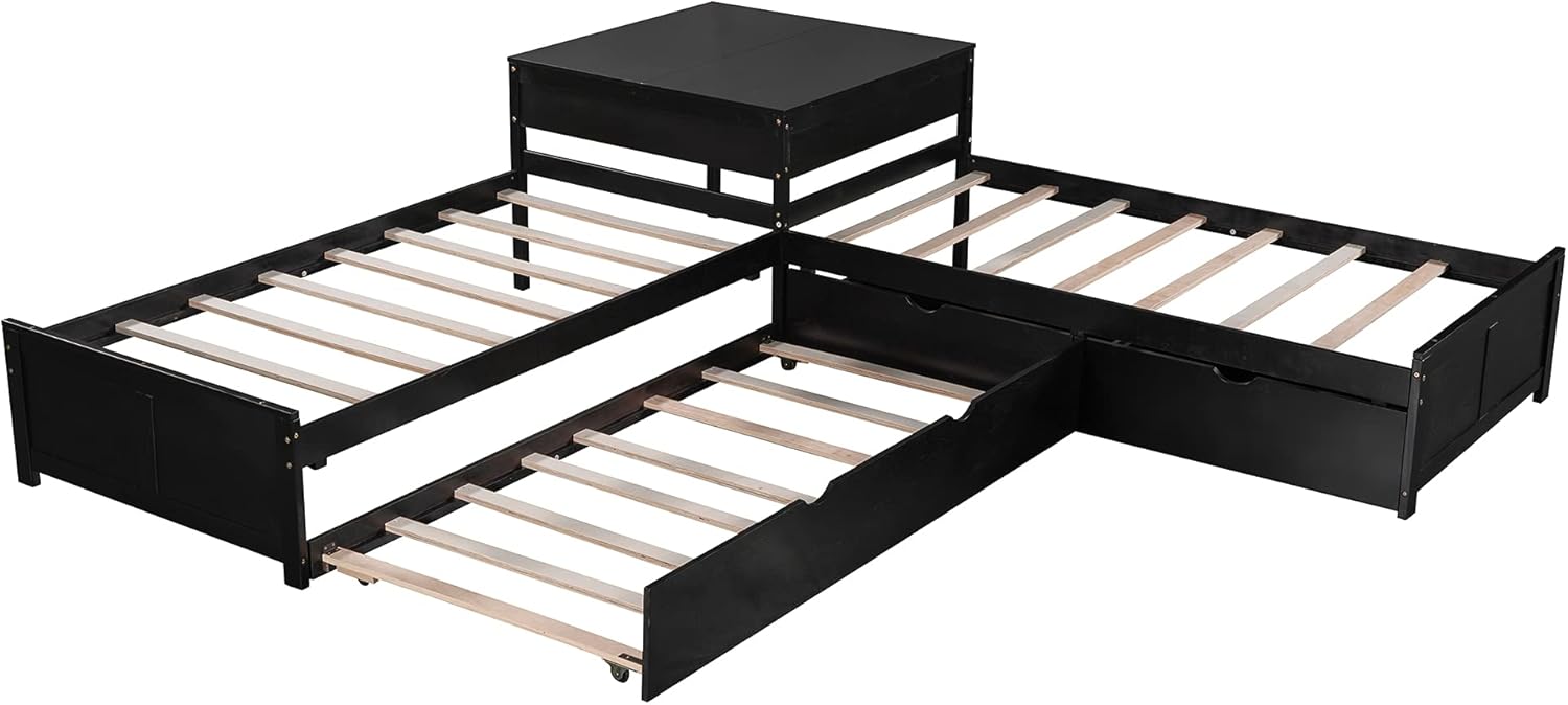 SOFTSEA Twin L-Shaped Platform Bed with Trundle and Drawers, Model 916 ...