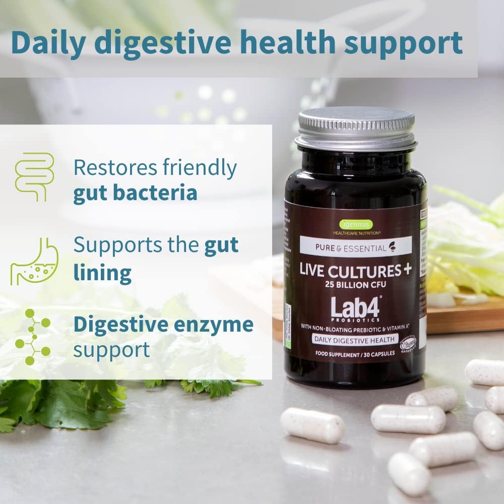 Live Cultures+ Lab4 Probiotics and Prebiotic, Gentle & Non-Bloating ...