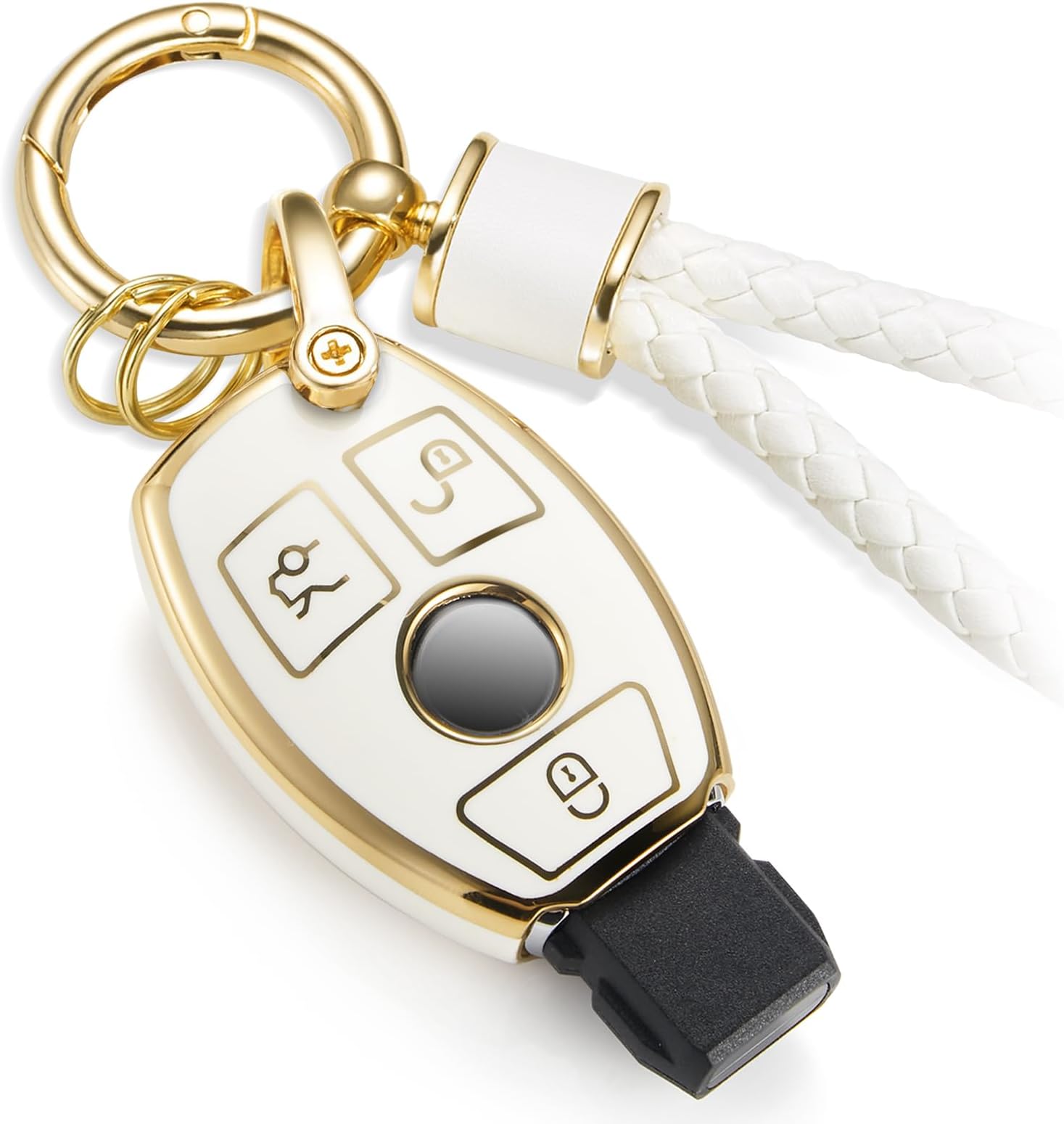 Amazon.com: CTRINEWS for Mercedes Key Fob Cover with Metal Braided Rope ...
