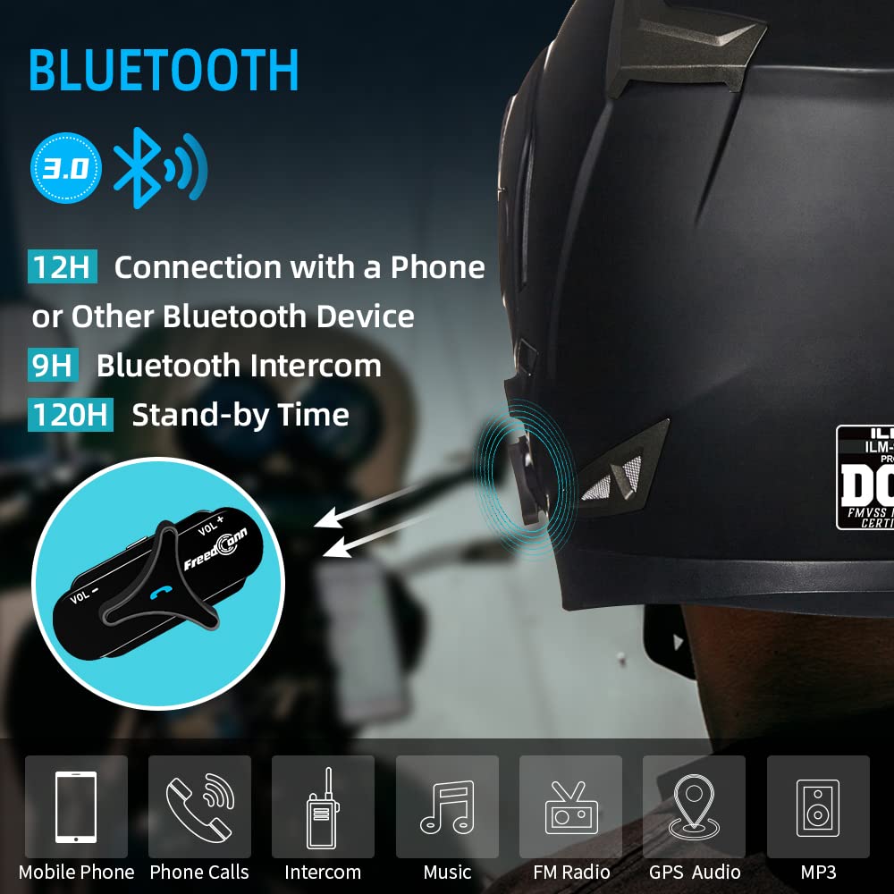 Snapklik.com : ILM Bluetooth Integrated Modular Flip Up Full Face ...
