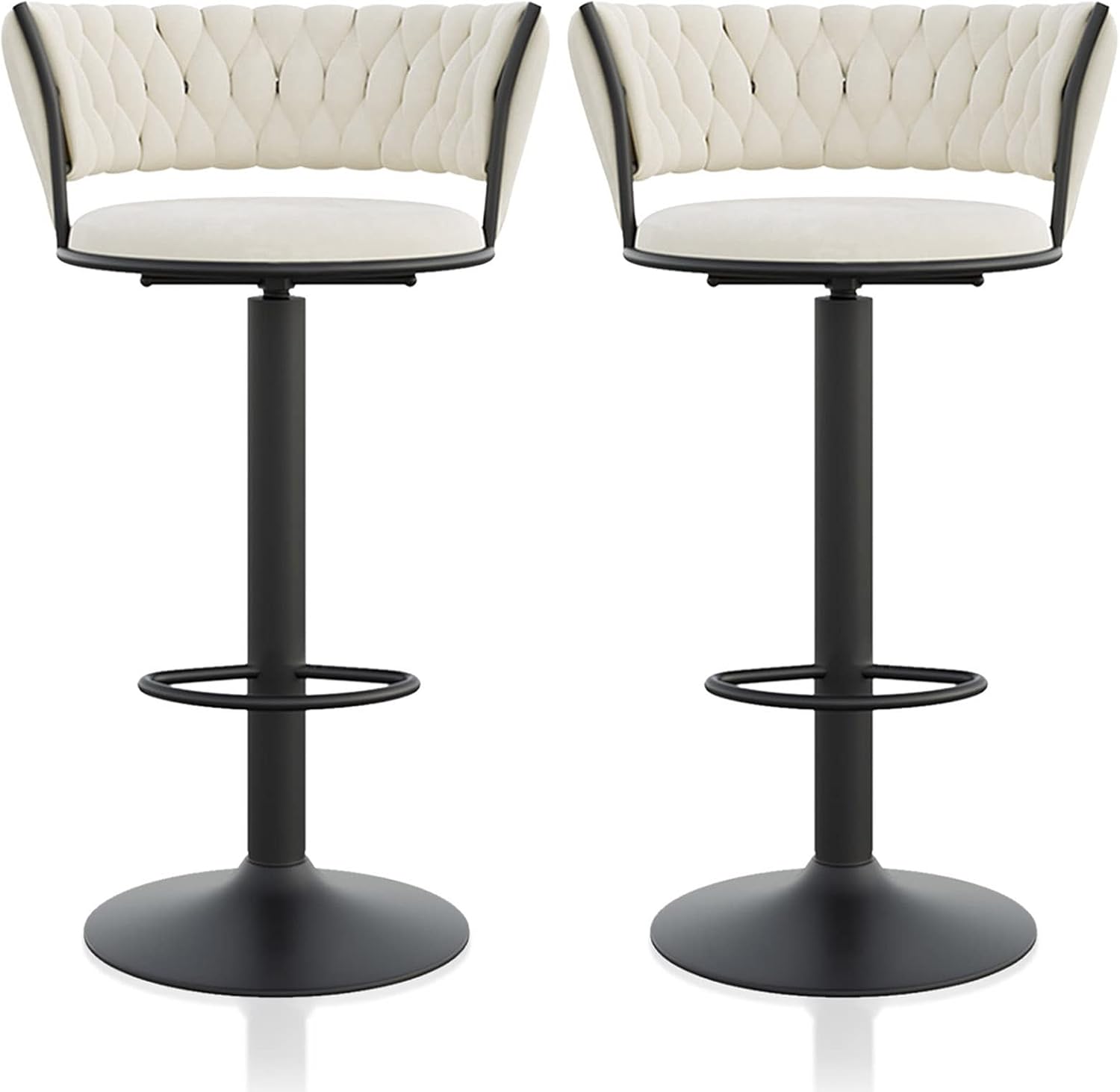 Swivel Bar Stool Set of 1/2 Adjustable Height 45 60cm Padded Velvet ...
