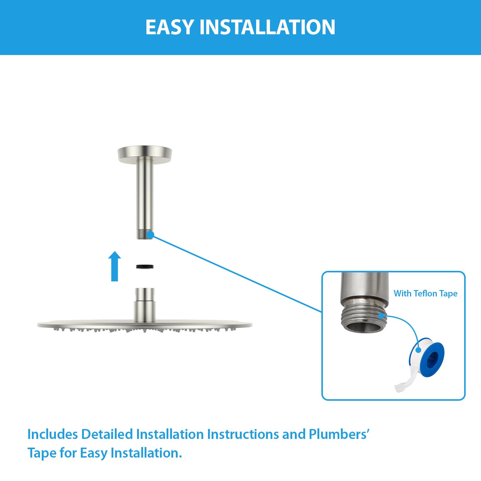 Snapklik.com : Lordear Shower Arm 4 Inch Brushed Nickel Ceiling Mount ...