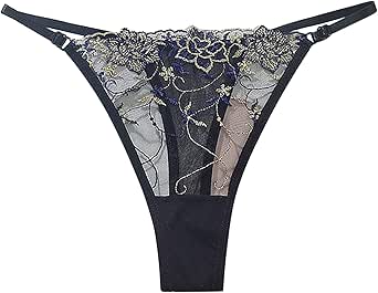 Amazon.com: Embroidered Thong for Womens G-Strings Sexy Mesh Sheer High ...