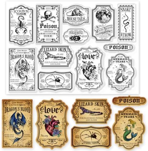 Amazon.com: GLOBLELAND Halloween Potion Label Magic Clear Stamps Potion ...