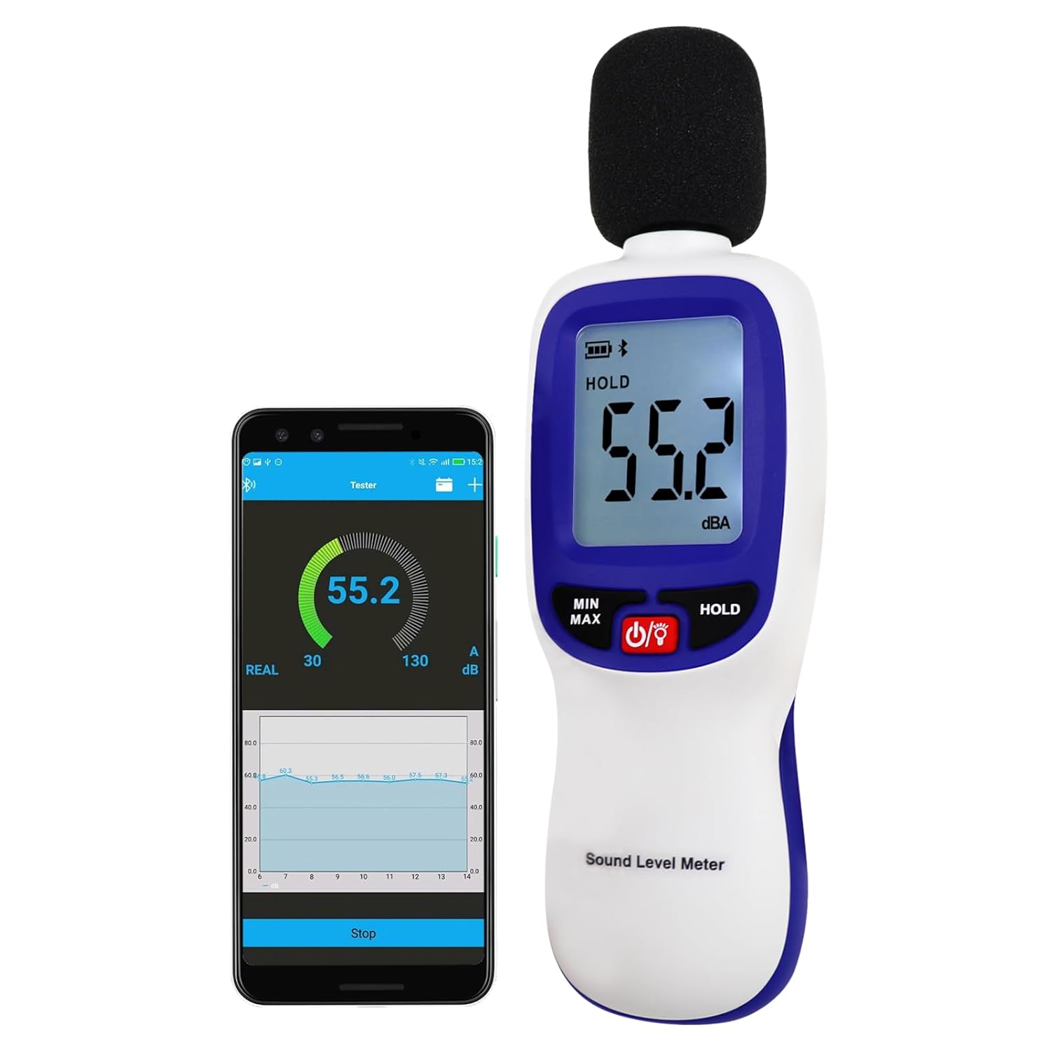 Decibel Meter Bluetooth, Digital Sound Level Reader with Data Logging ...