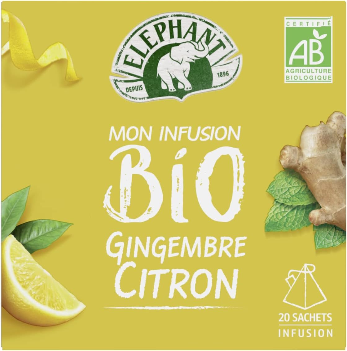 Lot de 6 unités *** ELEPHANT Infusion bio gingembre citron 20 sachets ...
