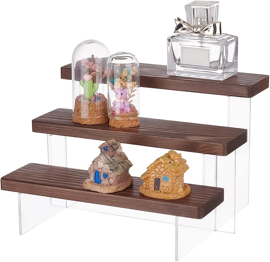 PH PandaHall 3 Tier Wood Display Stand, Rustic Display Case Figures ...