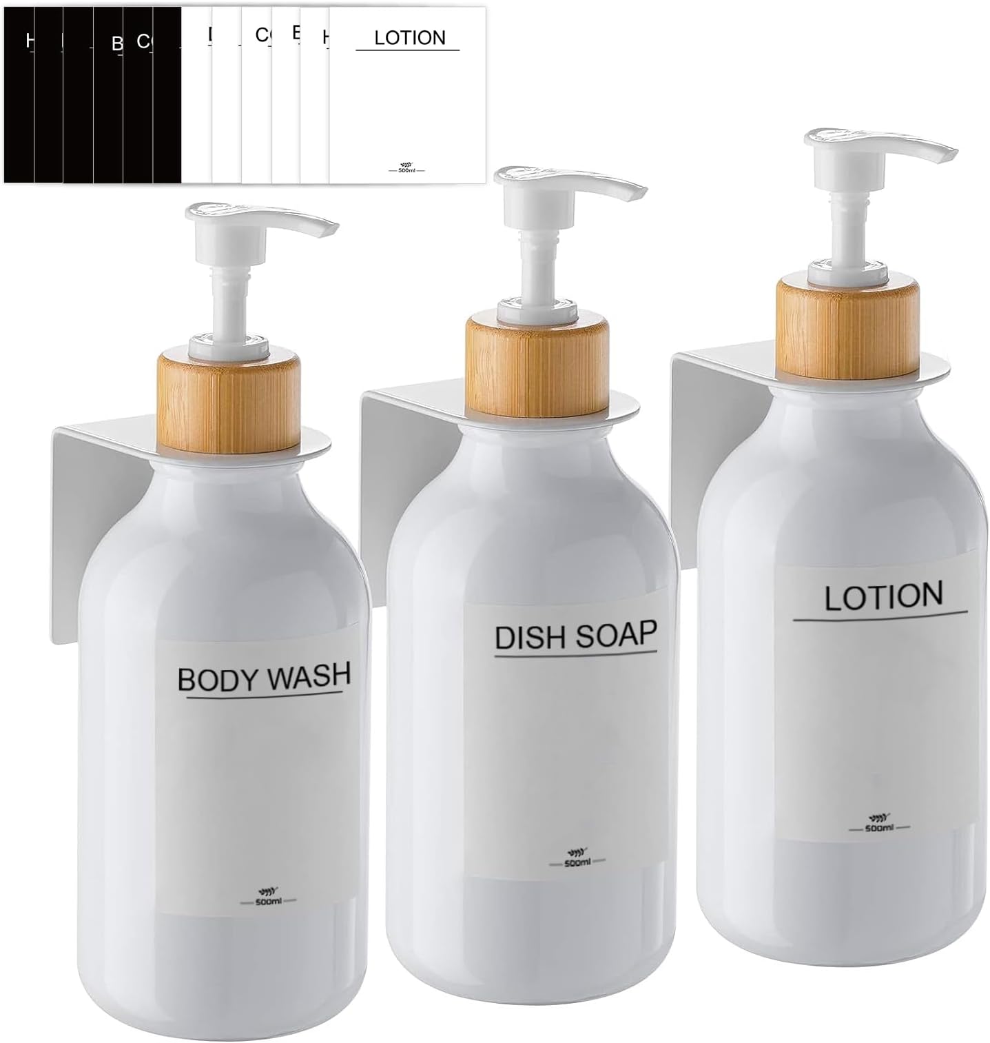 Ezebesta 3 Stück 500ml Badezimmer Seifenspender mit Wandhalterung Plastik Spender zum Befüllen ...