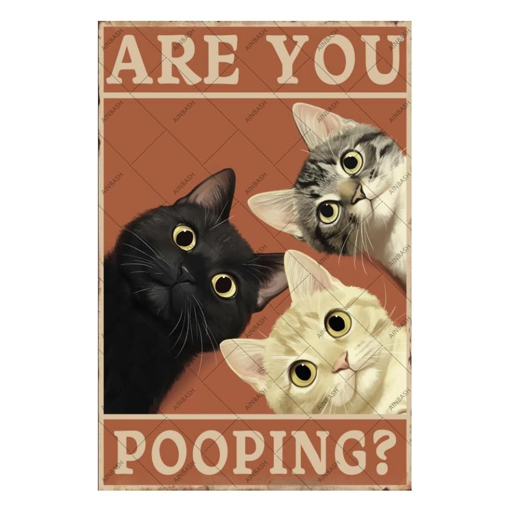 Amazon.com: Are You Pooping Cat Sign Funny Cat Bathroom Decor Tin Signs ...