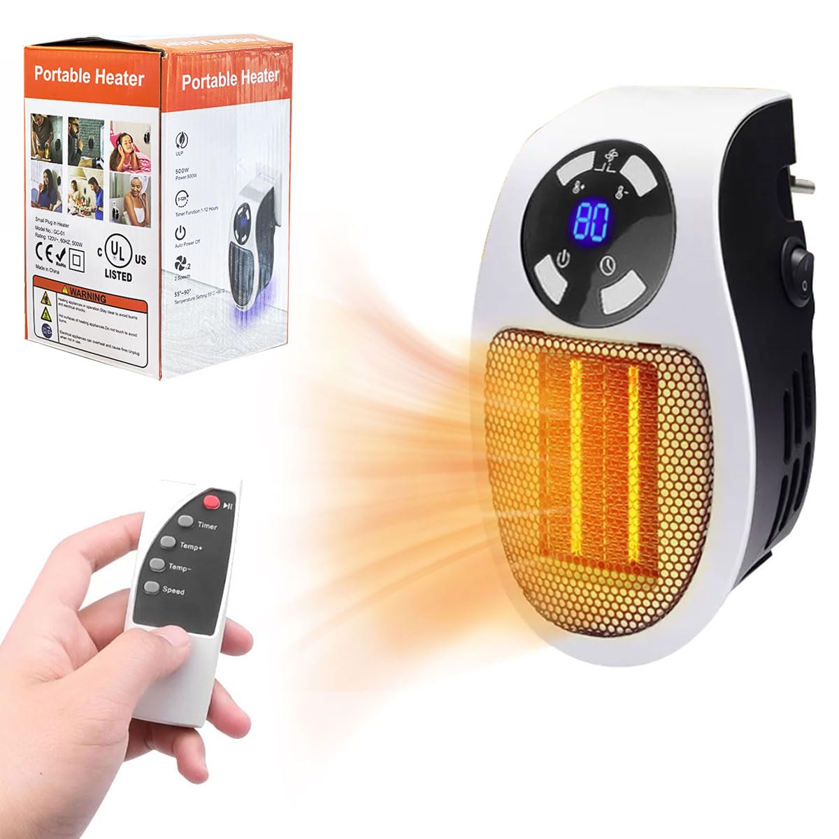 Amazon.com: Portable Plug in Heater, 500W Small Electric Heater with ...