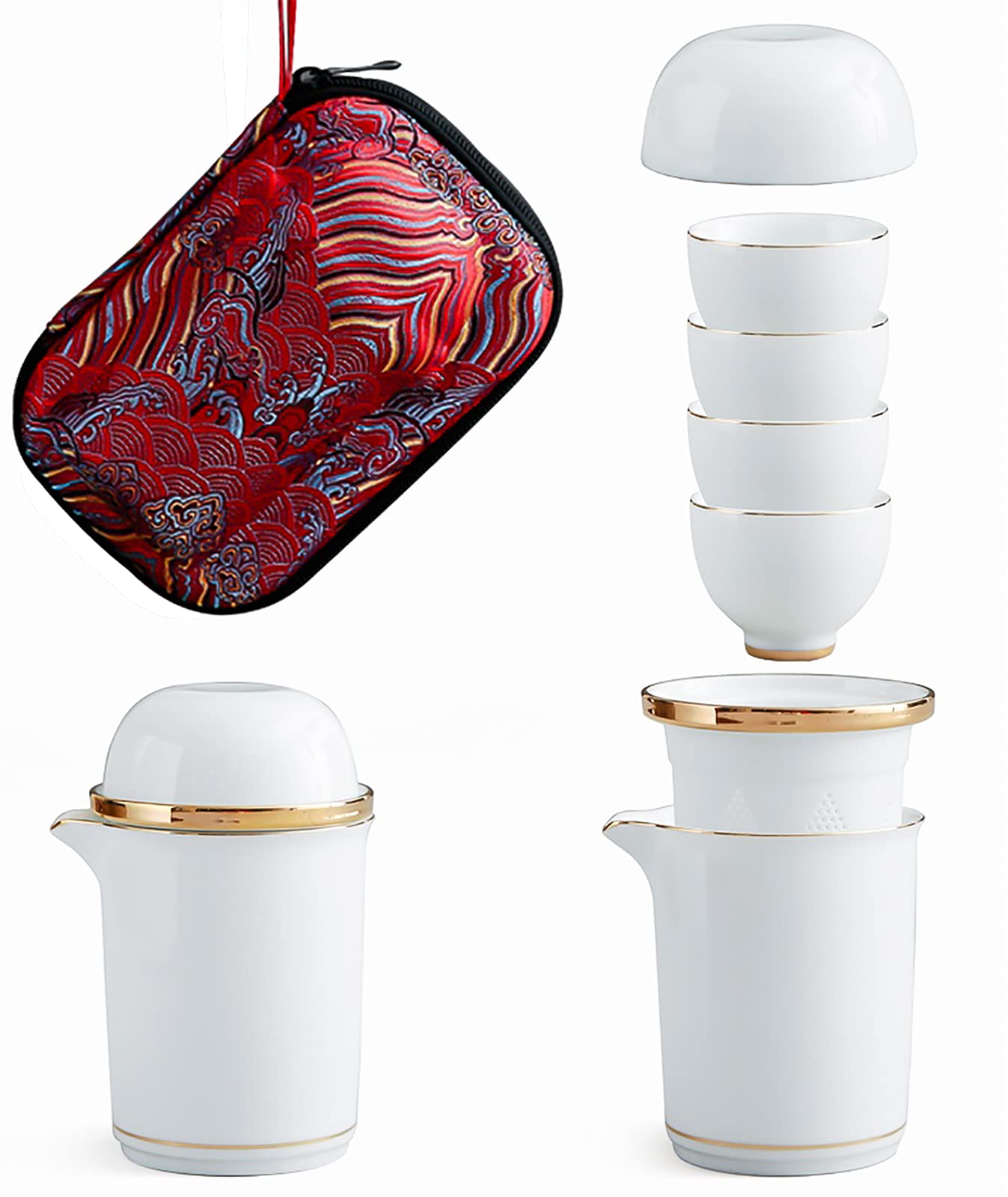 Amazon.com: Portable Ceramic Tea Cup Set: Porcelain Teapot Set with Tea ...