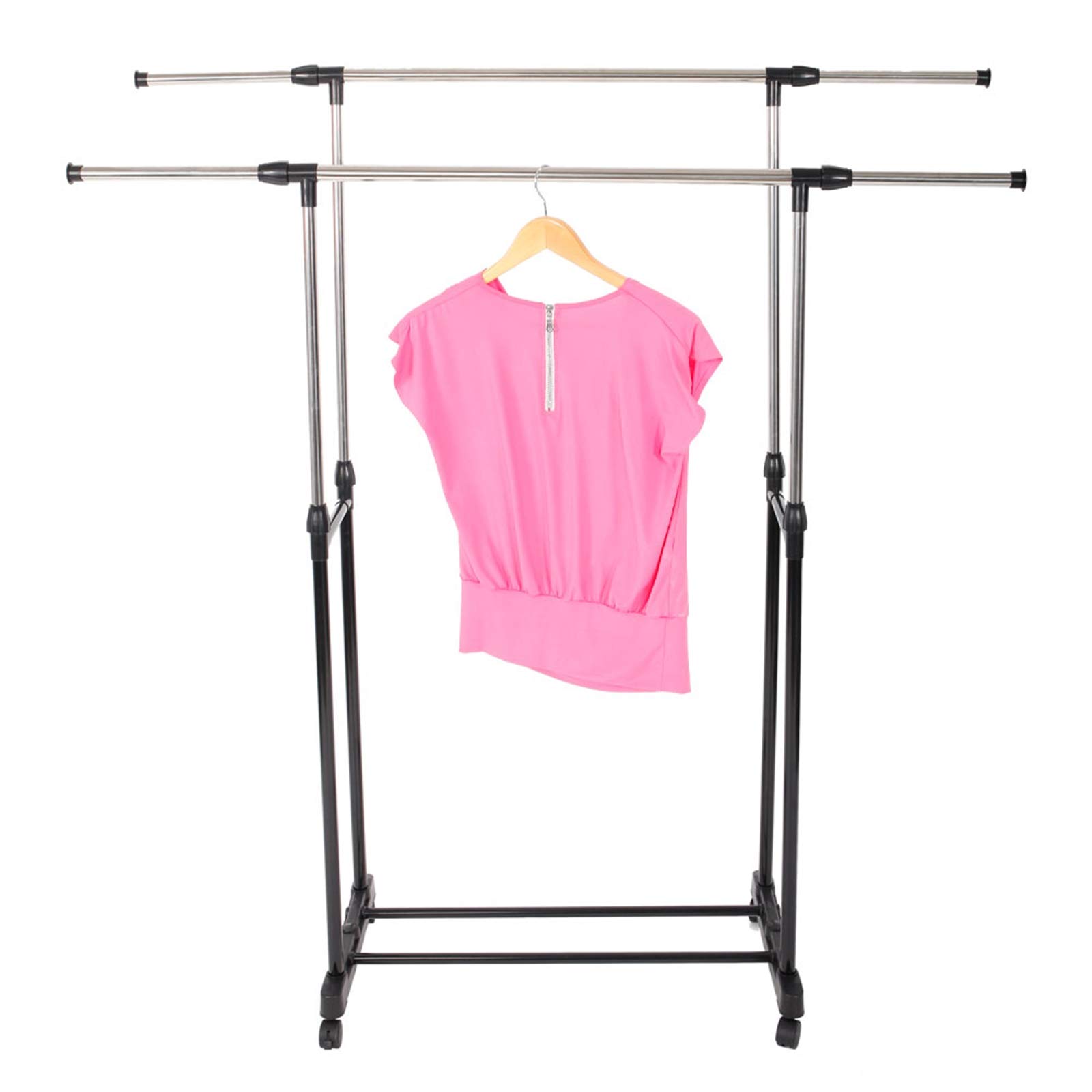 Dual Bar Vertical And Horizontal Extensible Stand Clothes Rack Wheels ...