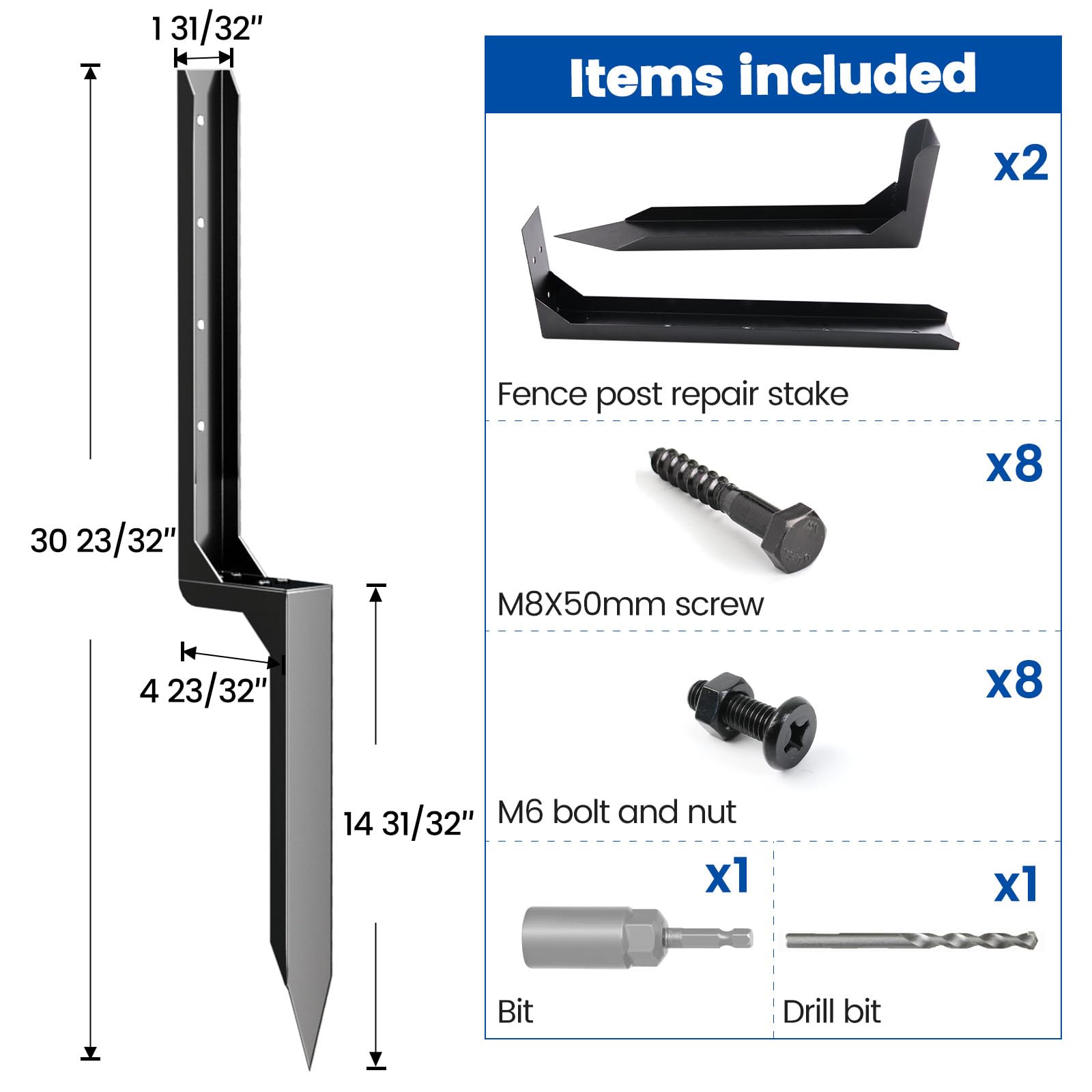 Snapklik.com : 2Pack Fence Post Repair Kit Post Stakes Heavy Duty Black ...