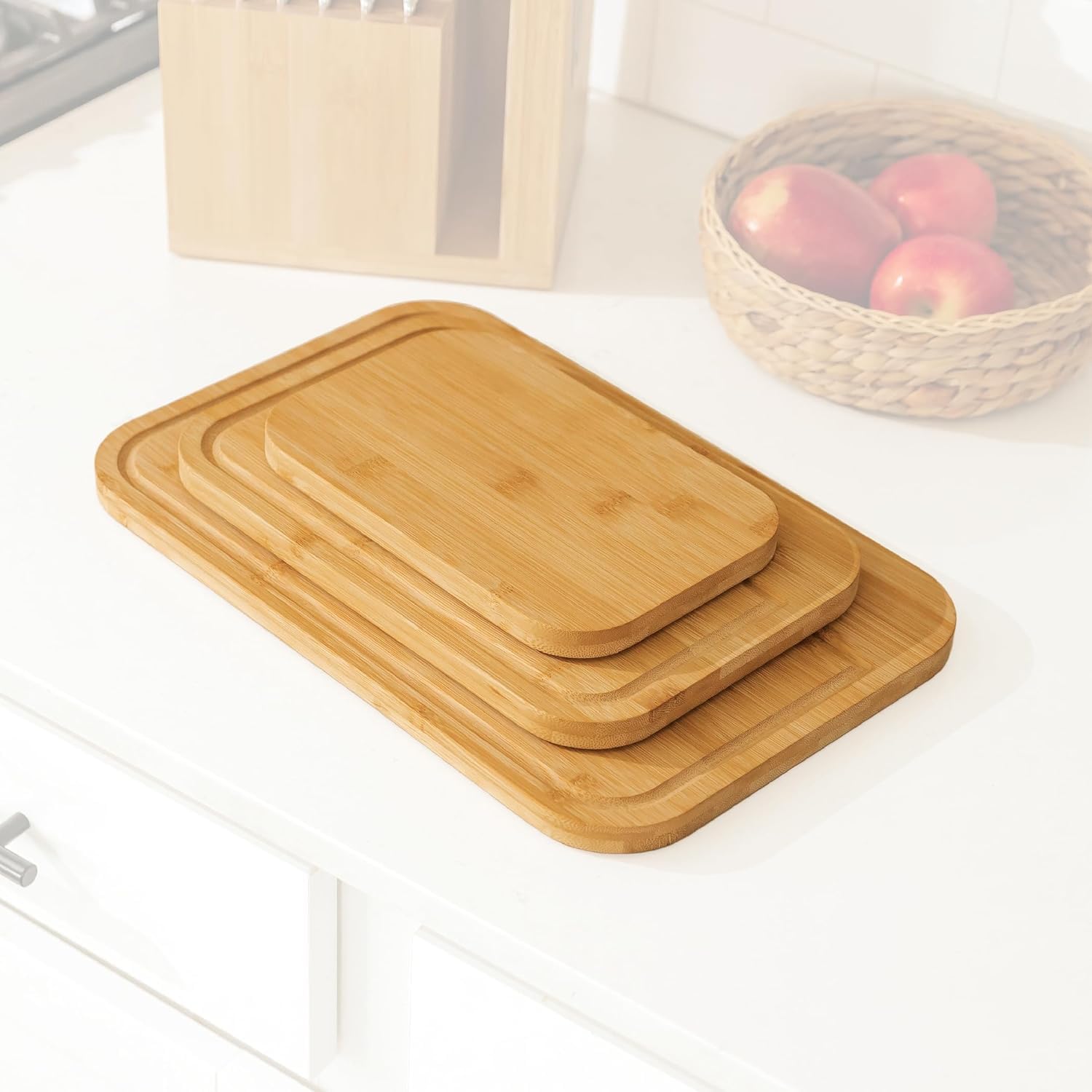 Amazon.com: KitchenEdge Bamboo Wood Cutting Board Set of 3, Juice ...