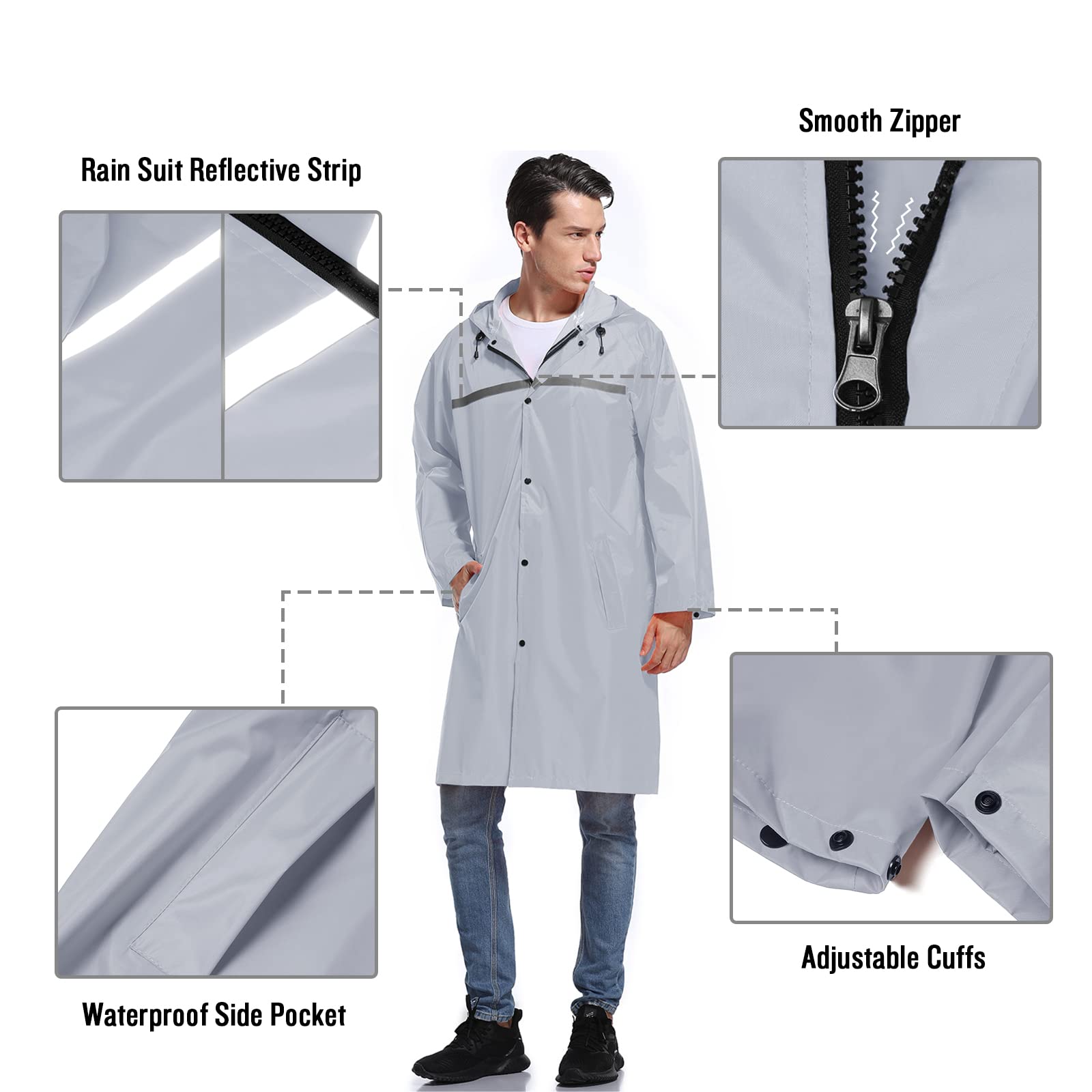 Snapklik.com : Mens Long Hooded Safety Rain Jacket Waterproof Emergency ...