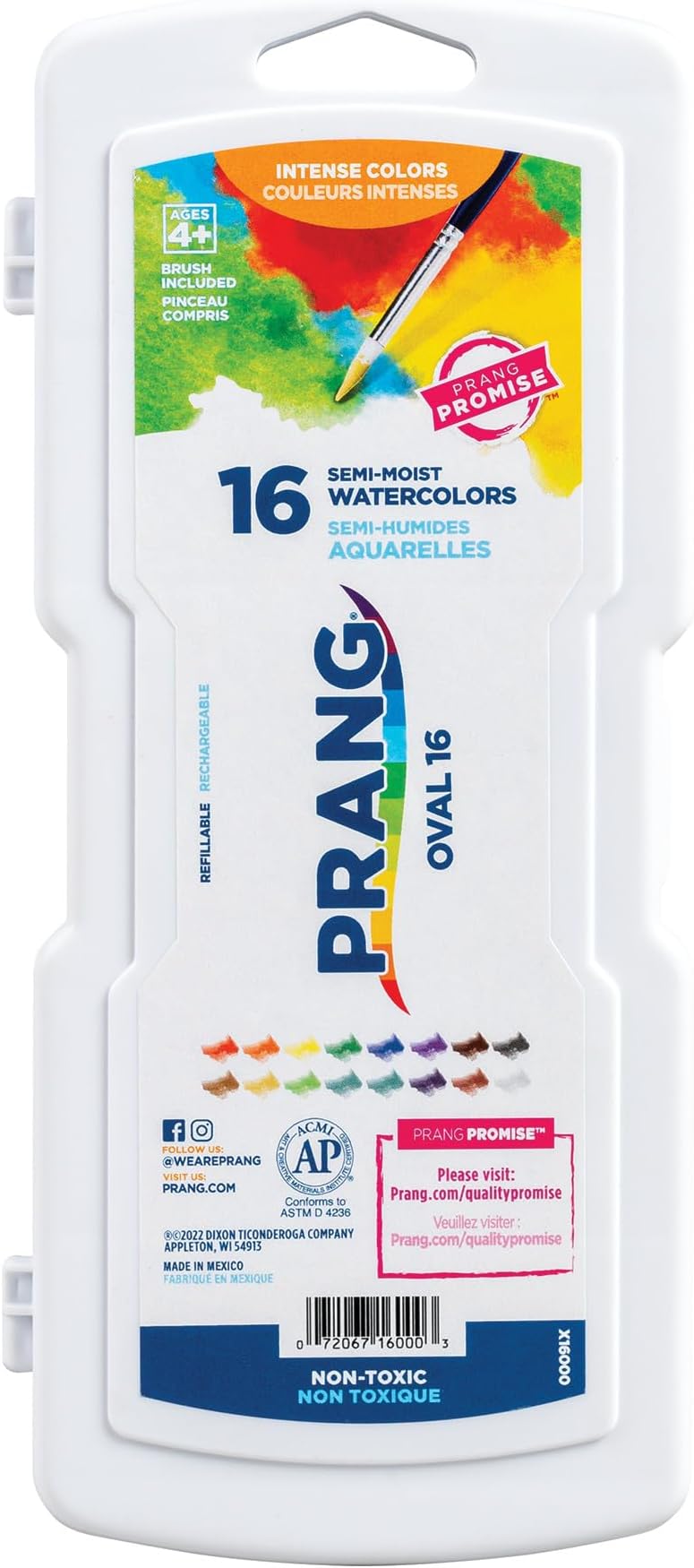 Amazon.com: Prang Oval Pan Watercolor Paint Set, 16 Assorted Colors, 1 ...