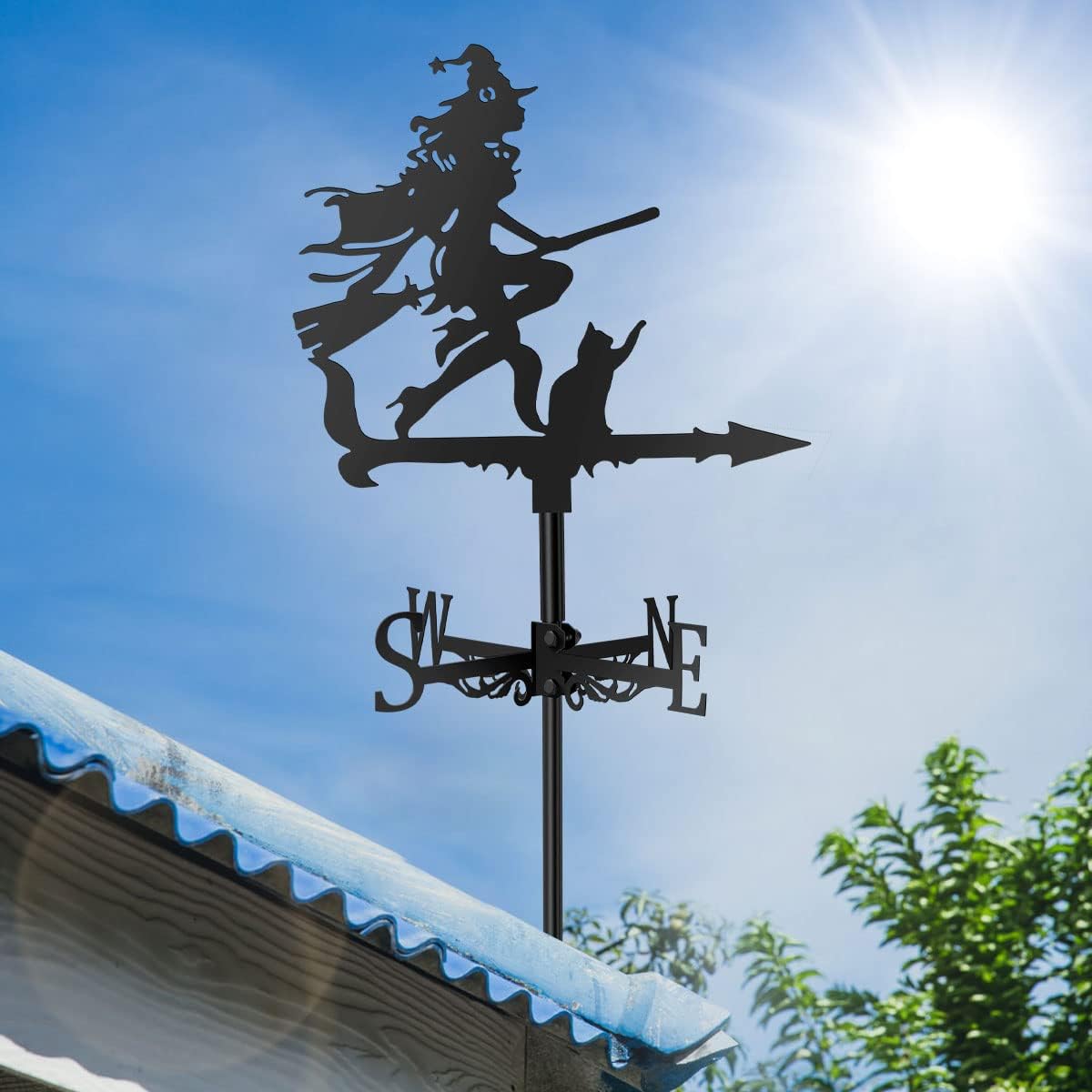 Metal Weathervane Metal Wind Direction Sorceress and Cat Weathervane ...