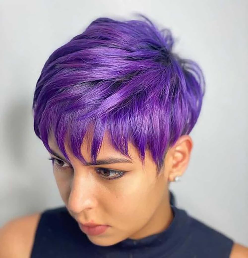 Amazon.com : Sirukou Hair Short Purple Mixed Blue Wig With Bangs ...