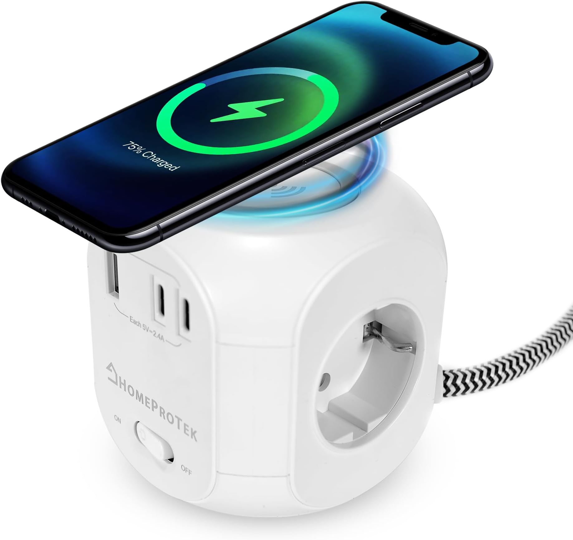 HOMEPROTEK Multiprise Cube - Chargeur Sans fil, Rallonge Multiprise USB ...