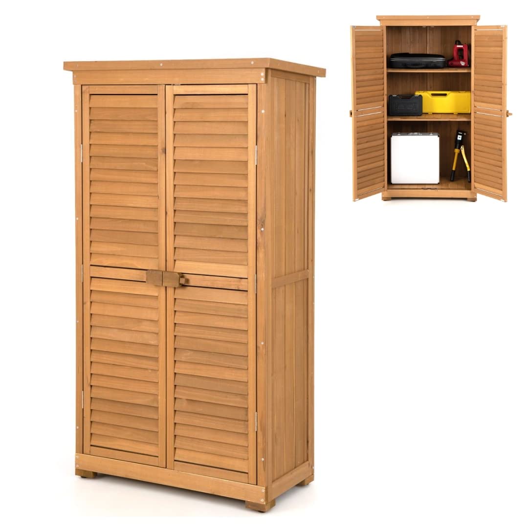 Buy GiantexUK Wooden Garden Shed, Outdoor Tool Storage Cabinet with 3 ...