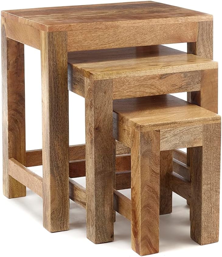 Home Source Nest of Tables, Solid Pine, Natural, Set of 3 : Amazon.co ...