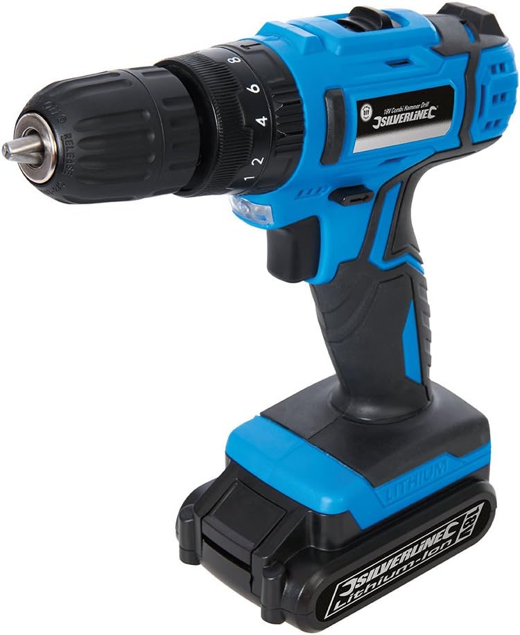 Silverline 946680 - 18V DIY Combi Hammer Drill - 1.3Ah Li-ion Battery ...