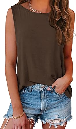 Aoysky Womens Tank Tops Crew Neck Solid Color Casual Loose Fit Summer ...