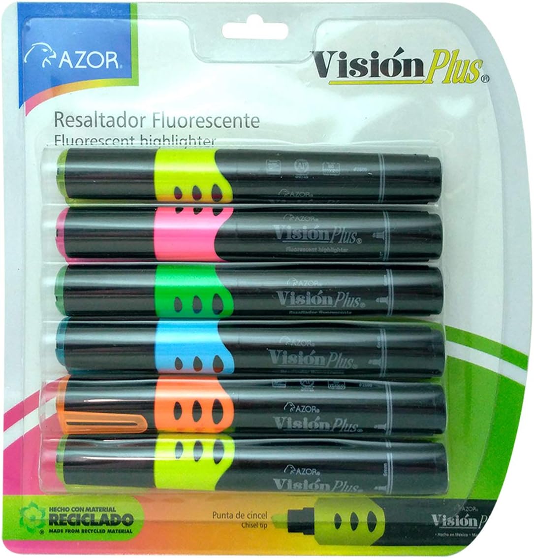 Azor Resaltador De Textos 6 Piezas Colores Surtidos Vision Plus 301 ...