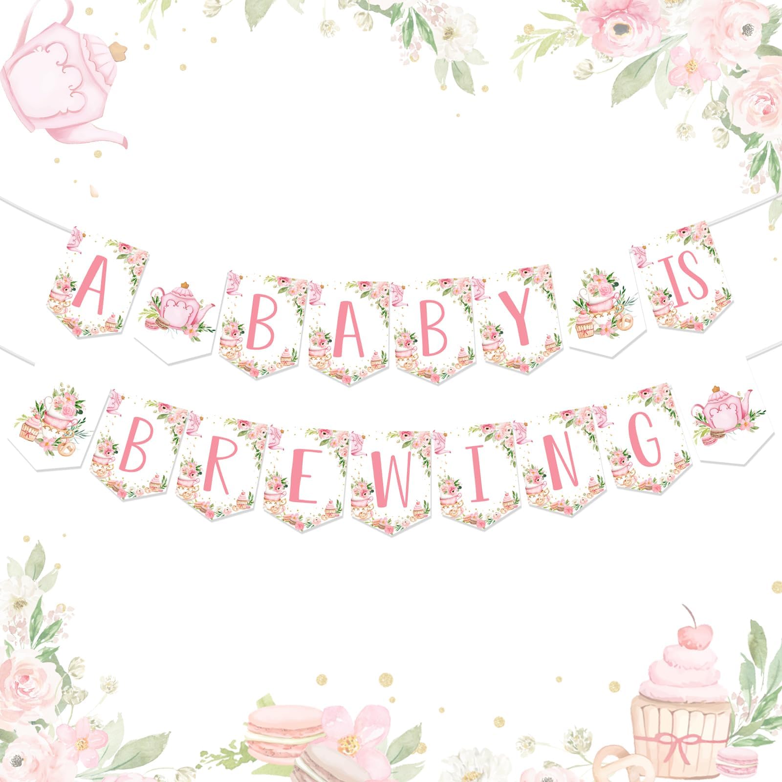 Amazon.com: Fangleland Tea Party Baby Shower Banner for Girl - A Baby ...