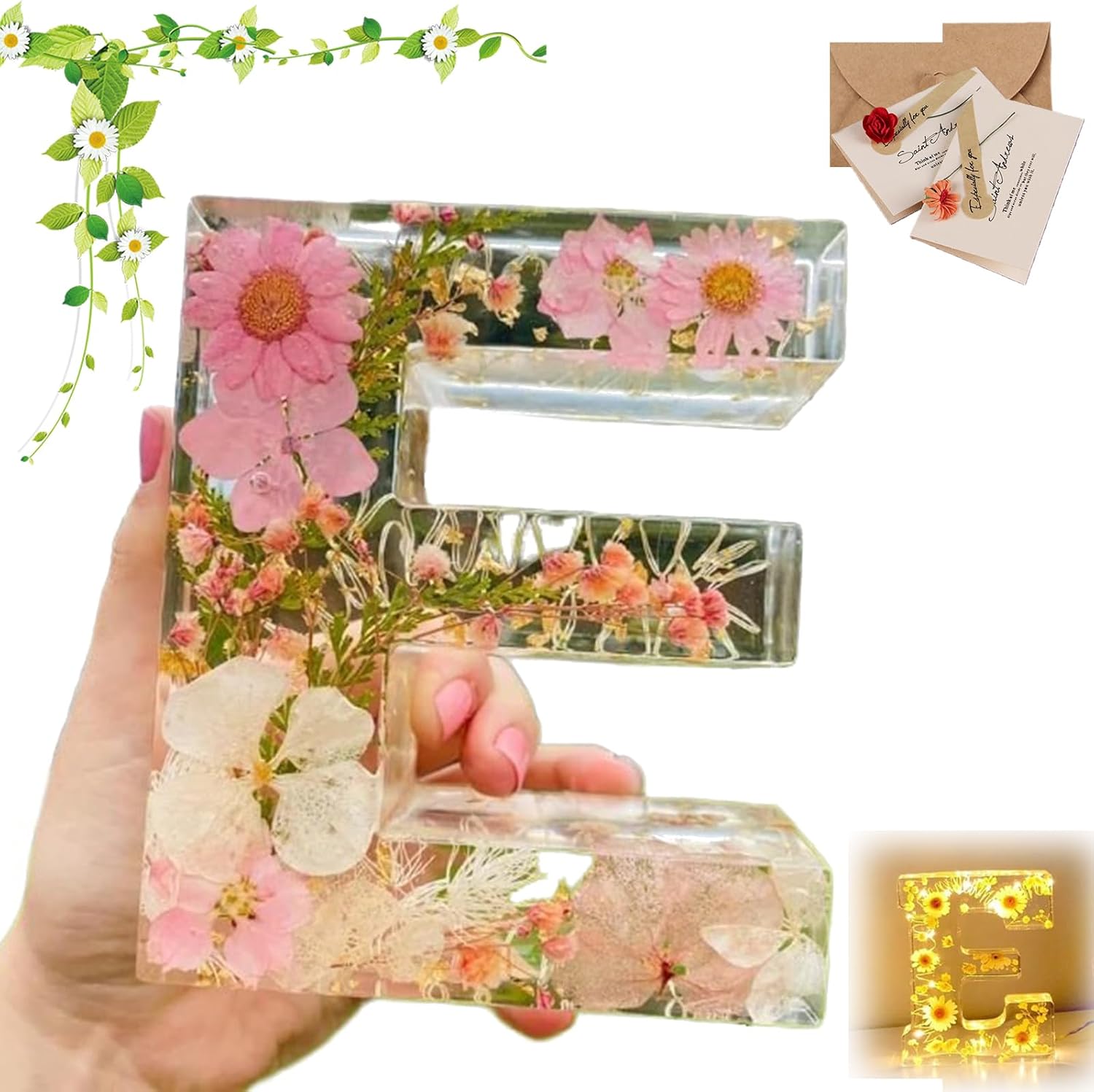 Avlpjno Floral Resin Night Light, Pressed Flower Resin Letters with LED ...