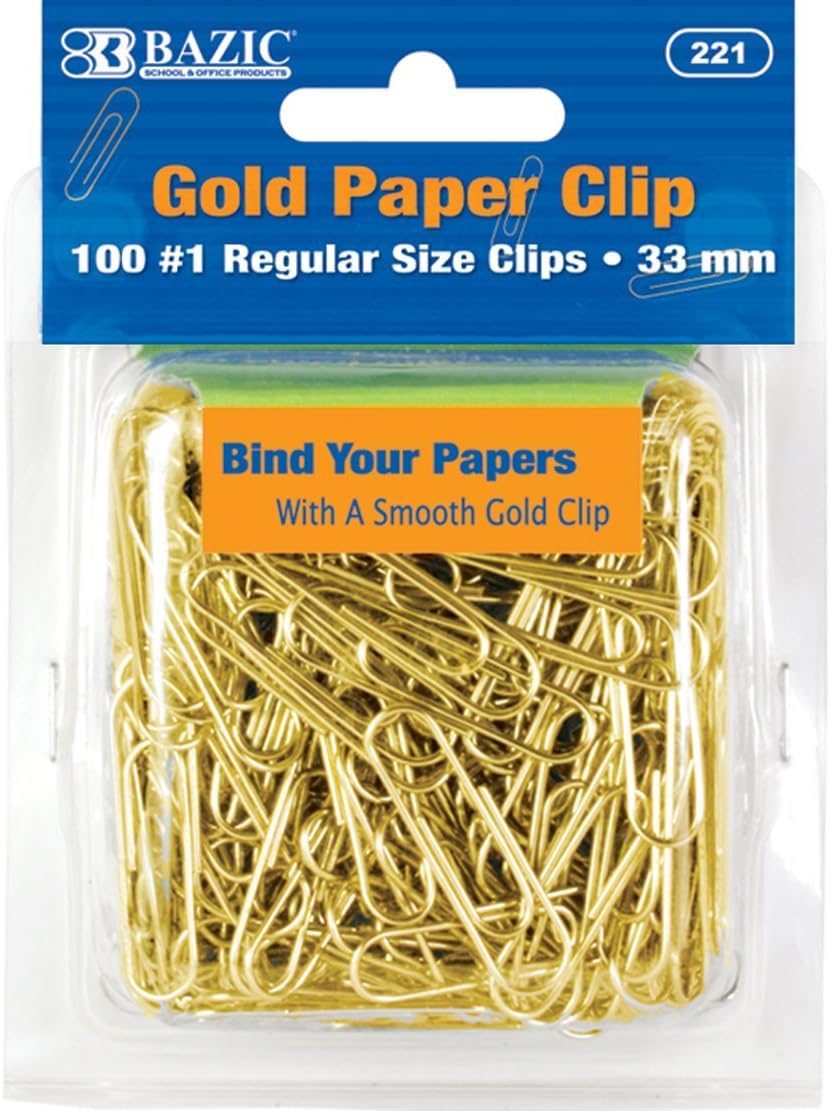 Amazon.com : Bazic Paper Clips, No.1 Regular (33mm), Gold, 100 per Pack ...