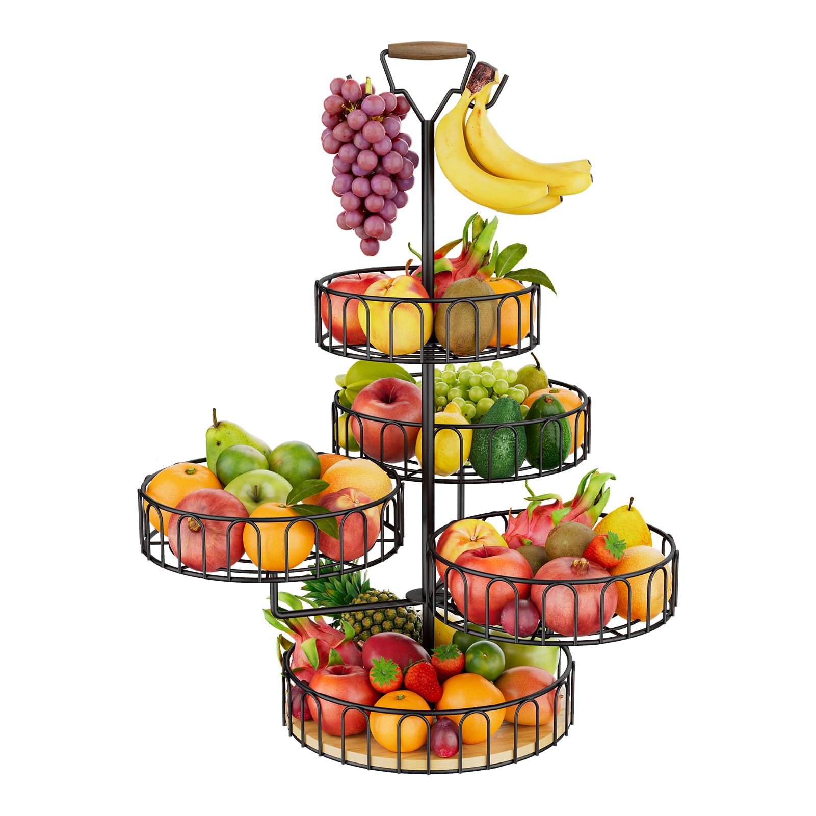 Gledich 5 Tier Fruit Basket Bowl with Banana Hanger, Large Capacity ...