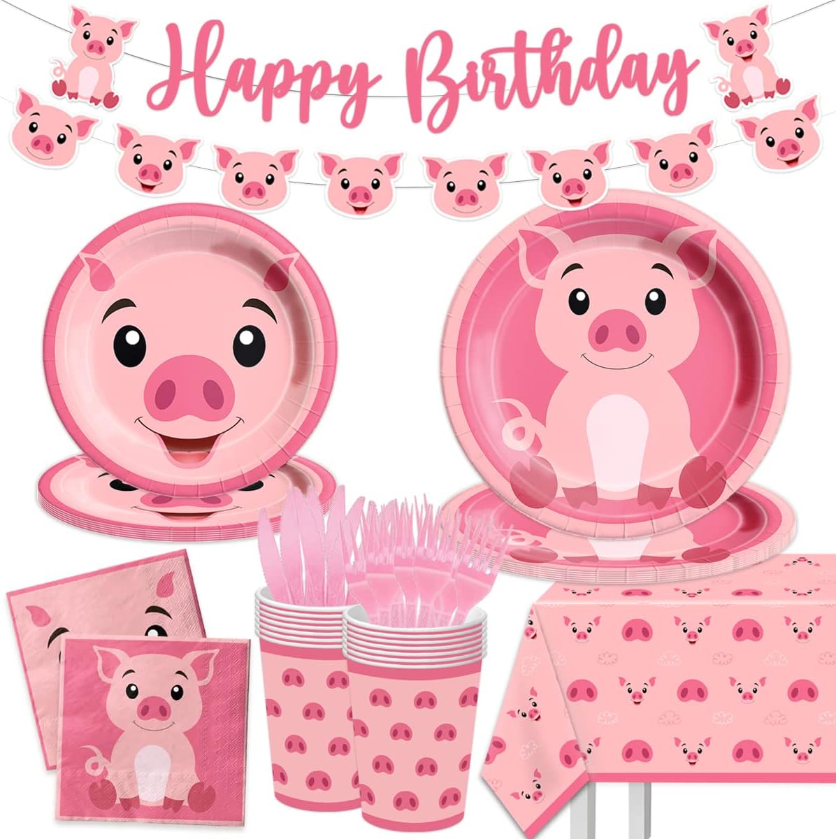 Amazon.com: Pig Birthday Decorations-143Pcs Farm Animal Pig Tableware ...
