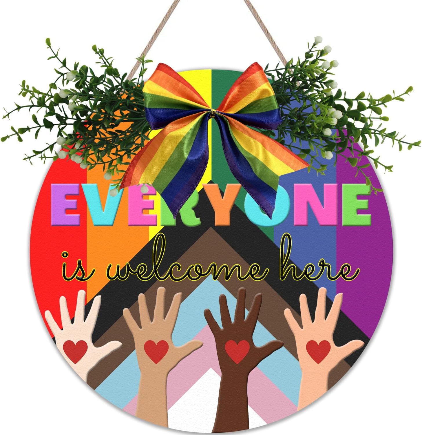 Amazon.com: Eiojdriil Rainbow Everyone is Welcome Here Round Wood ...