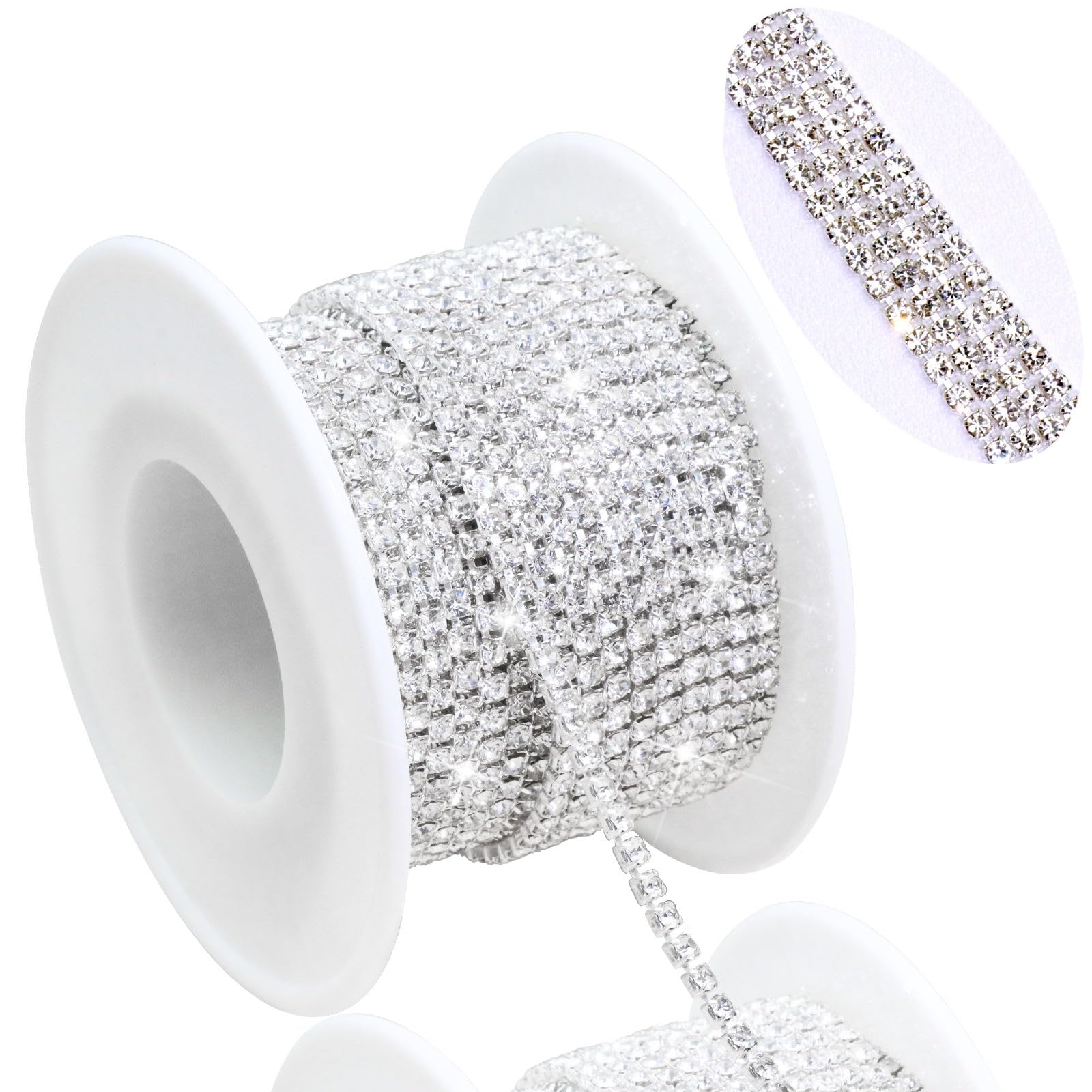 Amazon.com: FULZTEY 10 Yards Rhinestone Chain 2mm Diamond Trim White ...