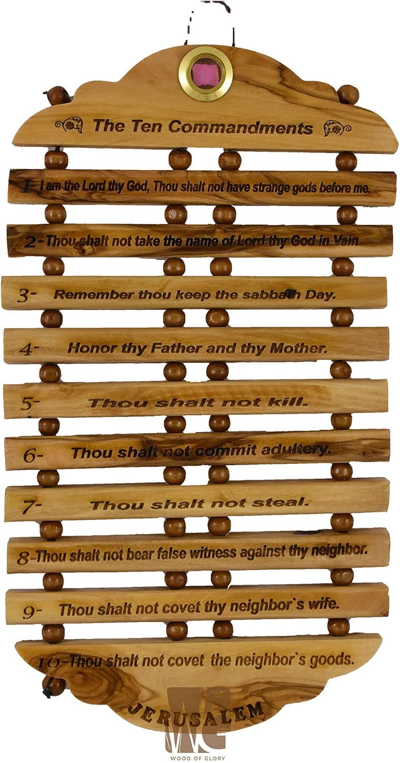 Amazon.com: Bethlehem Gifts TM Olive Wood Ten Commandments, Hanging ...